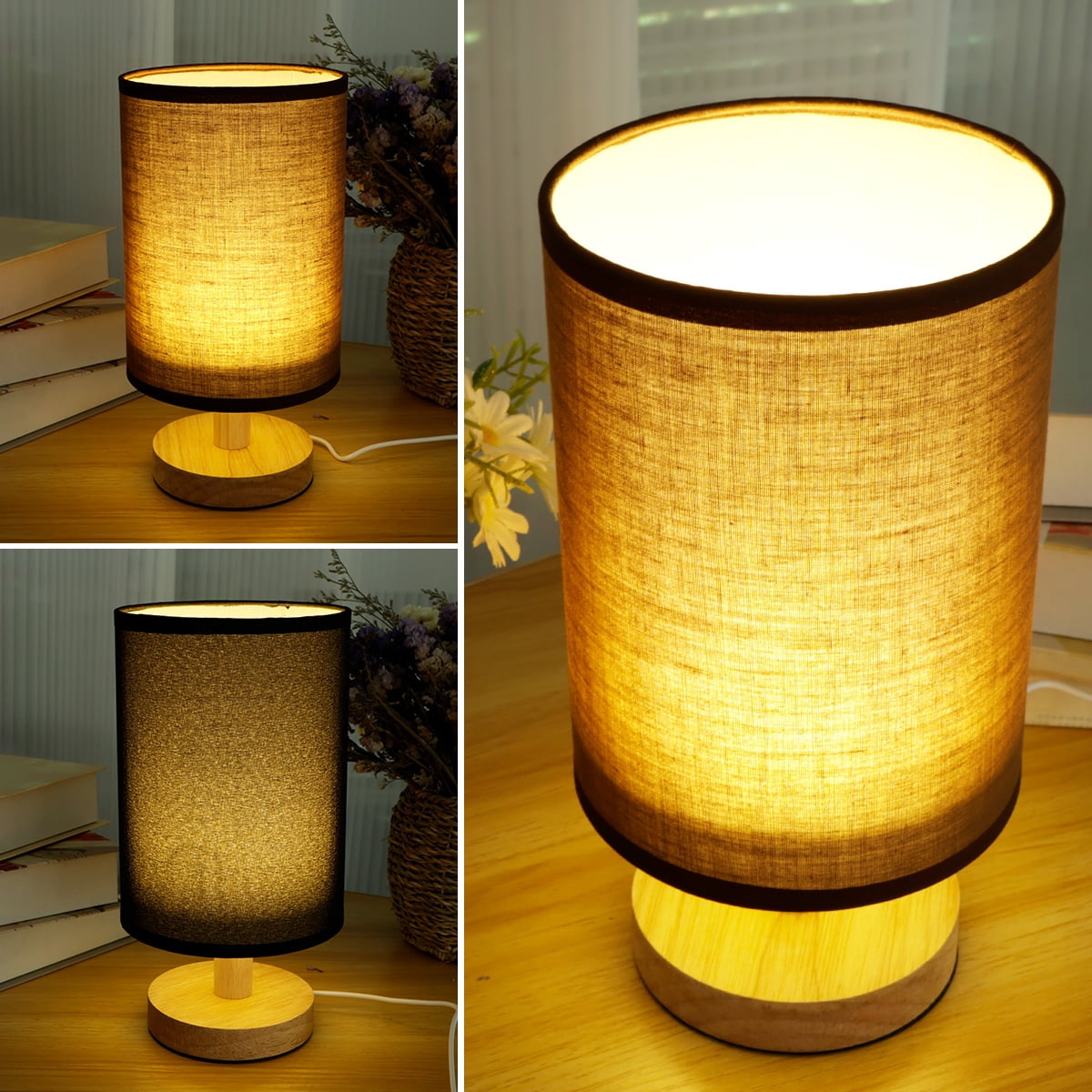 Gpoty Table Lamp,Modern Wooden Table Lamp LED Linen Night Light Room ...