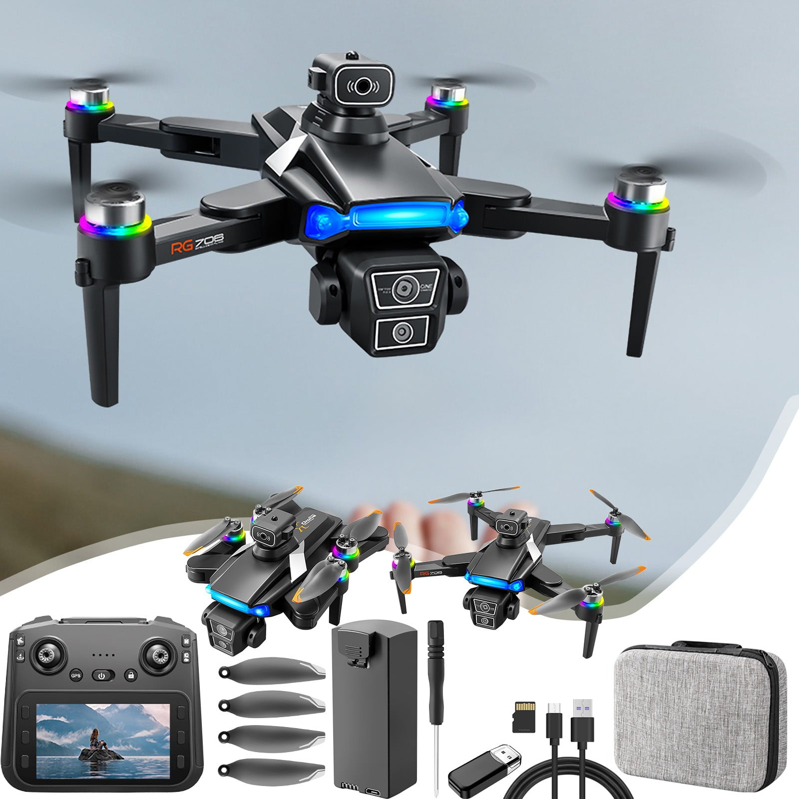 Gps Drone With Large Screen Remote Control Brushless Motor Obstacle ...