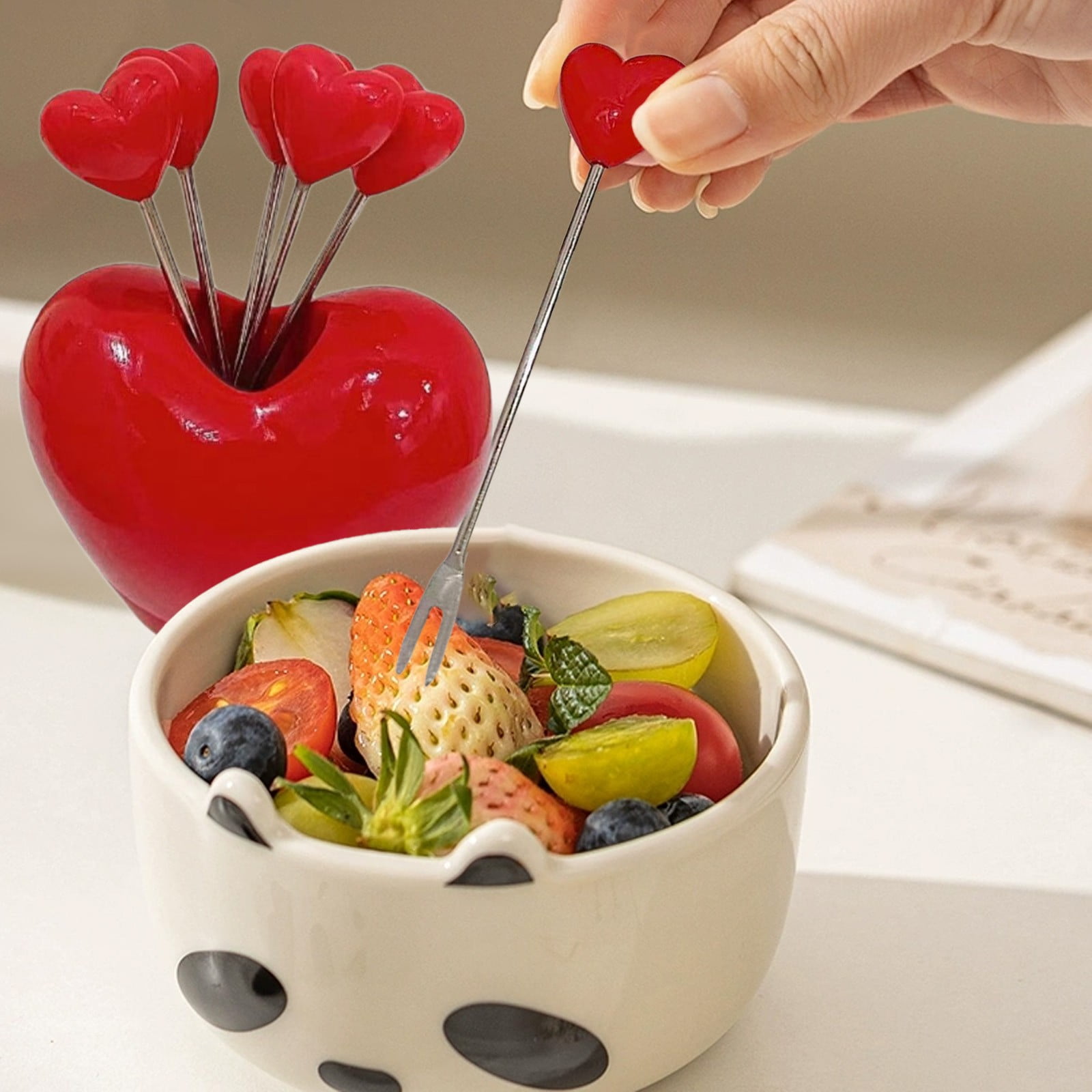 Gqtwoy 10Pcs Heart Fruit Fork Set, Stainless Steel Dessert Forks, Cute ...