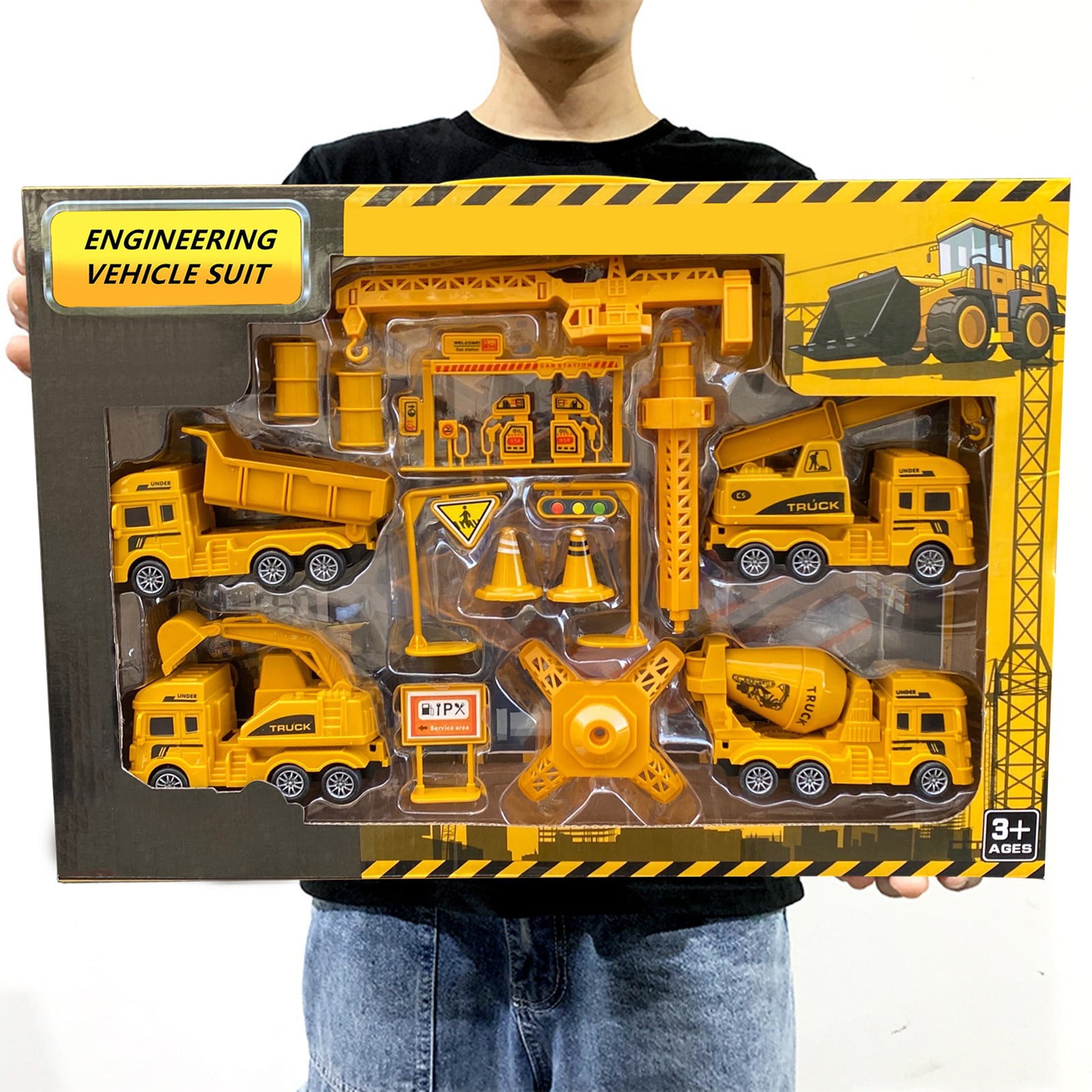 Gqtwoy 13-Piece Construction Vehicles Playset, Crane, Excavator, Dump ...