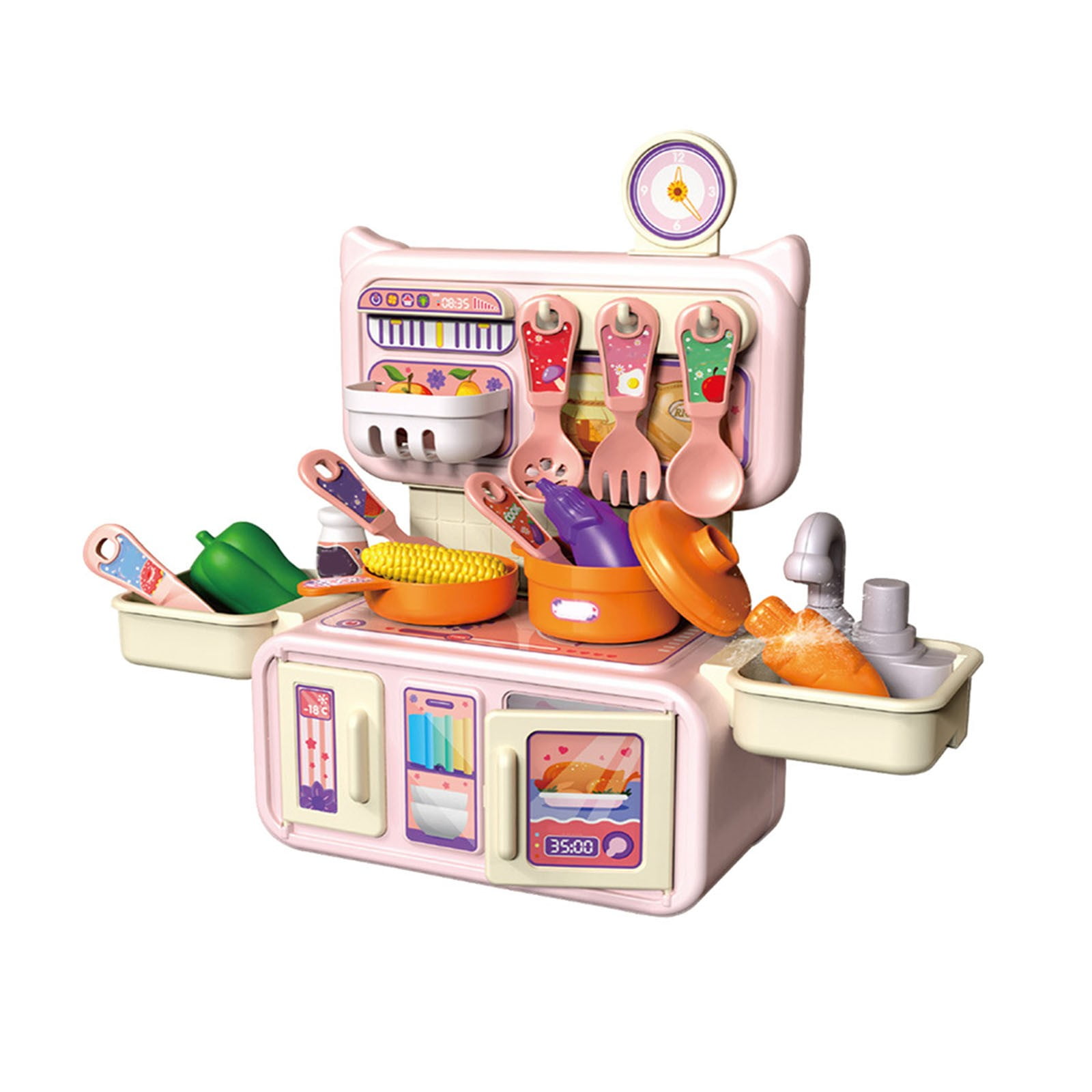 Gqtwoy Children's Toy Kitchen Set with Running Water Sink - Mini Play ...