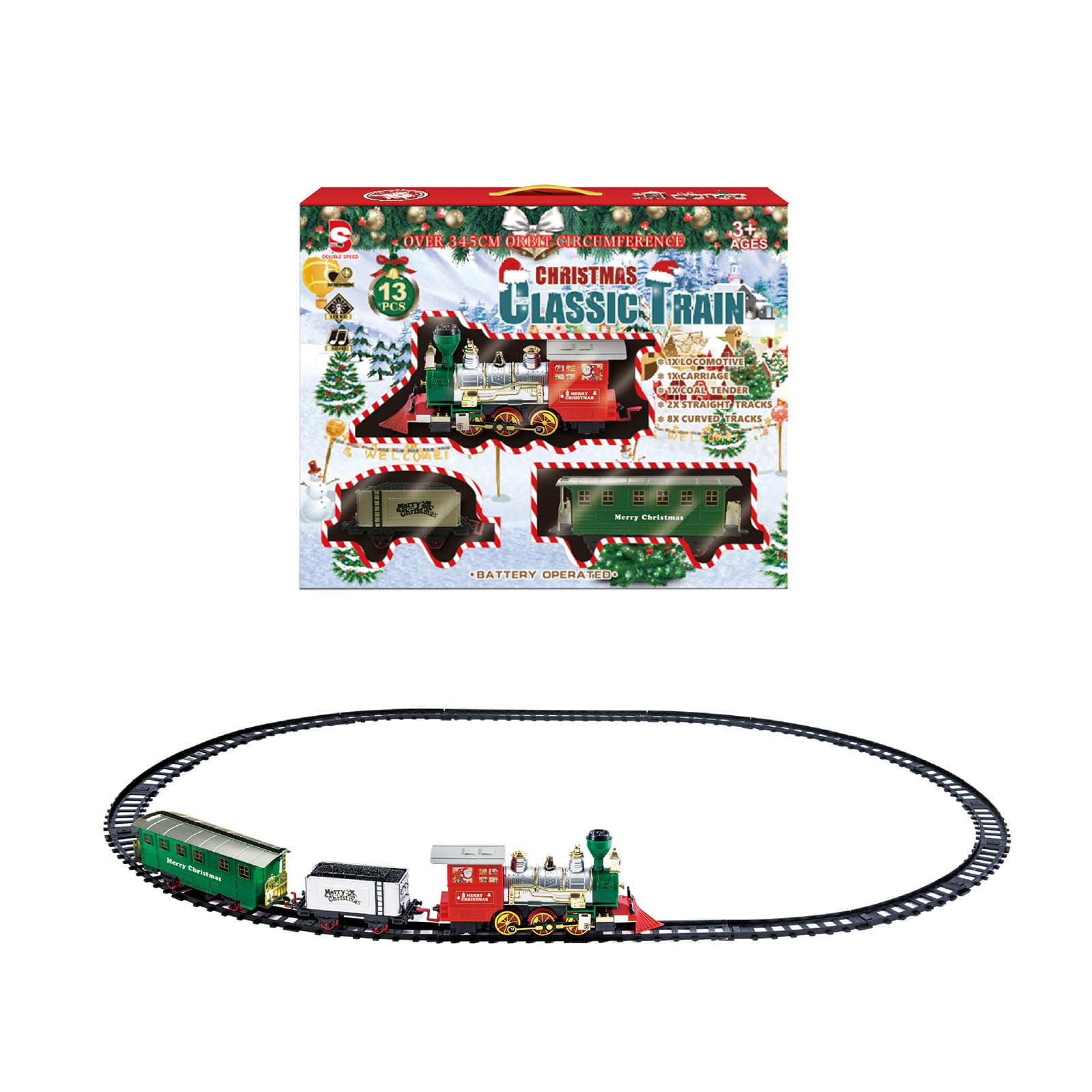 Gqtwoy Christmas Electric Train Set - Steam Sound & Light Effects ...