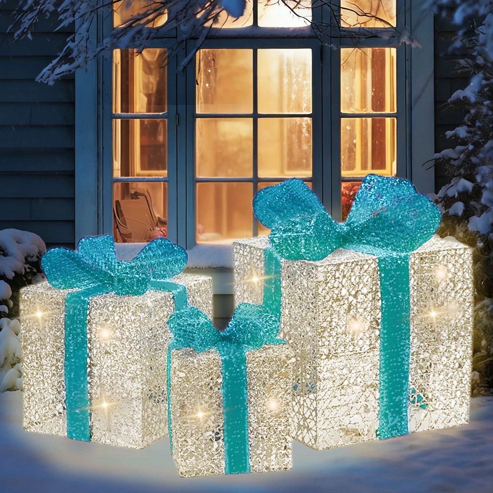 Gqtwoy Christmas Lighted Boxes Set of 3, LED Light Up Decor, Outdoor ...