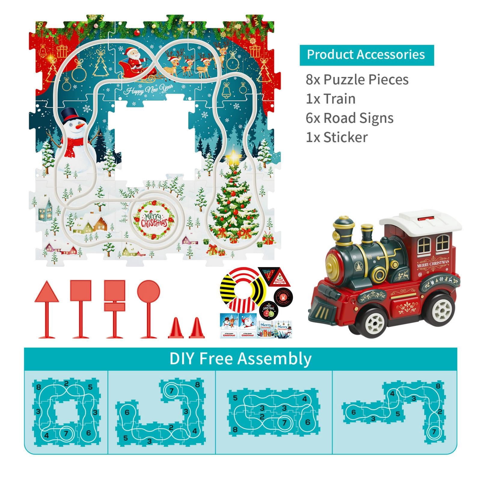 Gqtwoy Christmas Puzzle Rail Car - Educational DIY Train Toy Set with ...