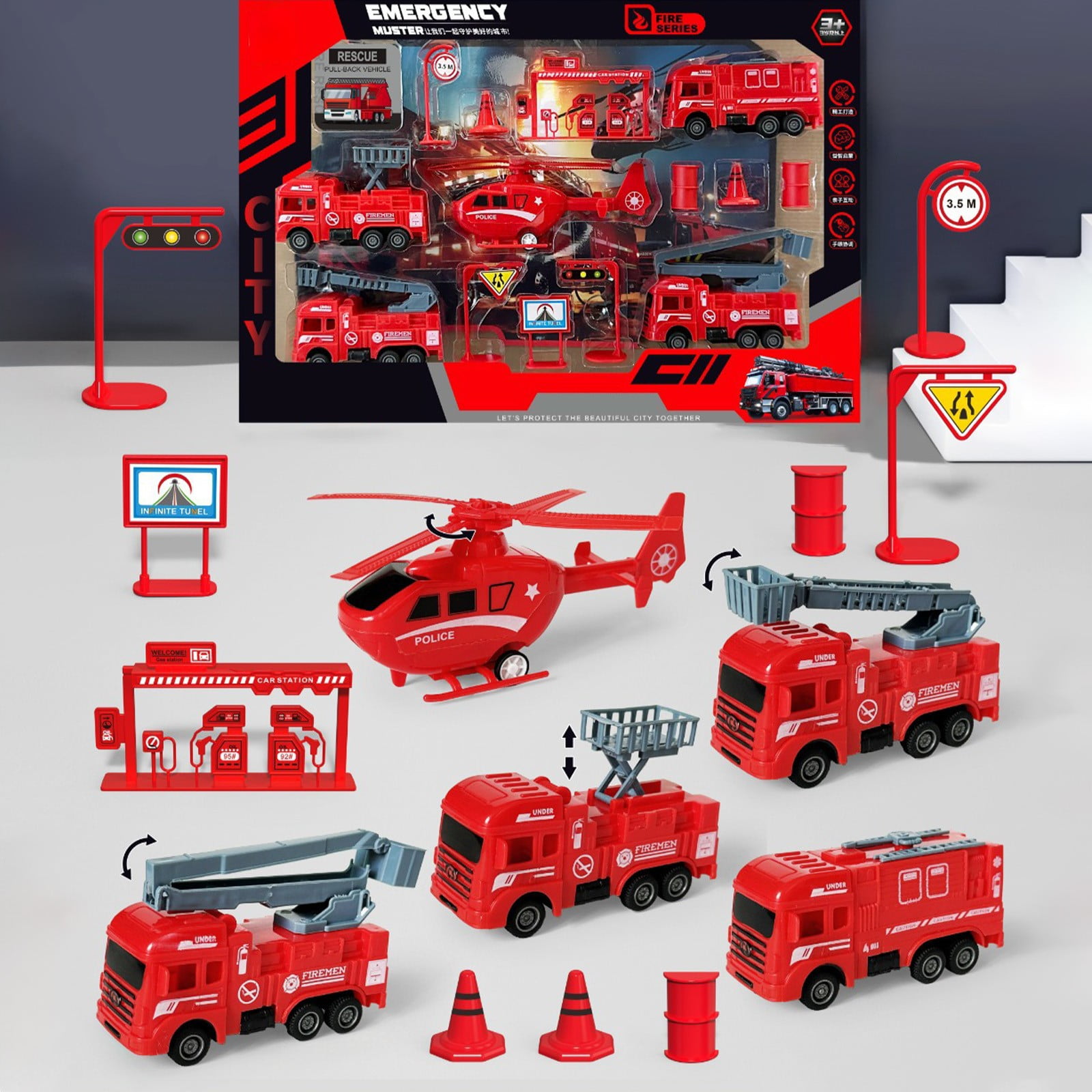 Gqtwoy Fire Truck Playset, Pull Back Cars, Advanced Simulation ...