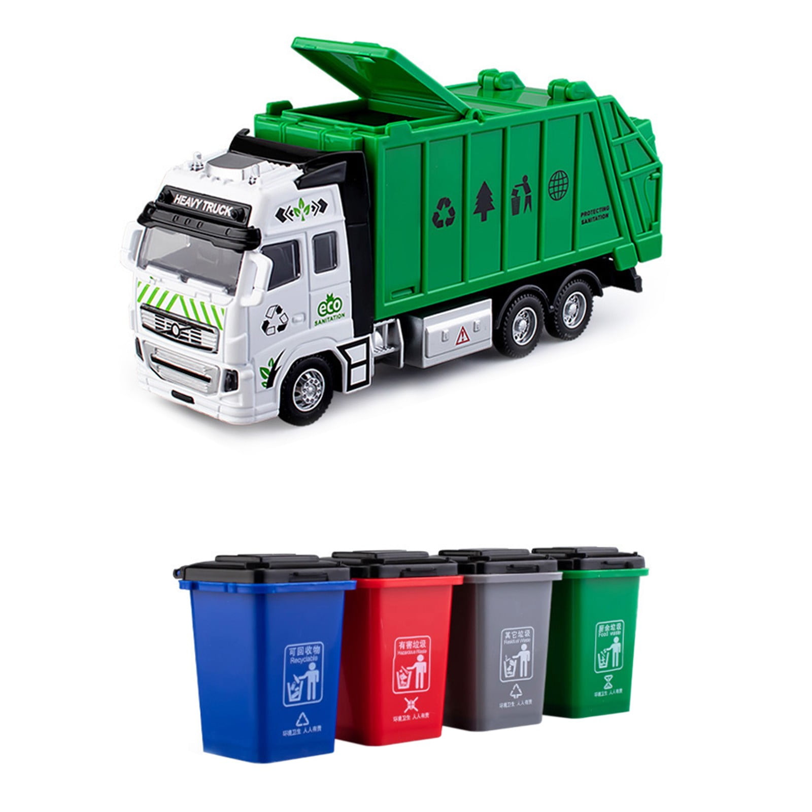 Gqtwoy Kids Alloy Garbage Truck Toy - Self-Loading and Self-Dumping ...