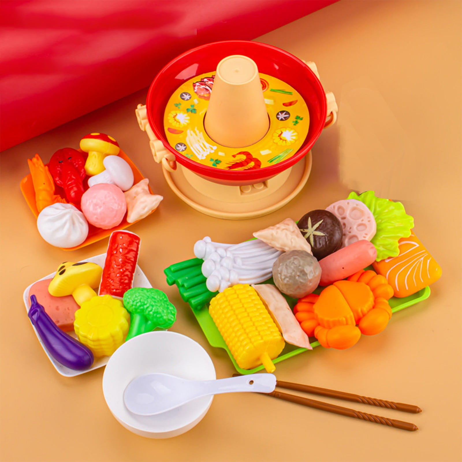 Gqtwoy Playhouse Simulation Kitchen Set - Hot Pot Toys with Fruits ...