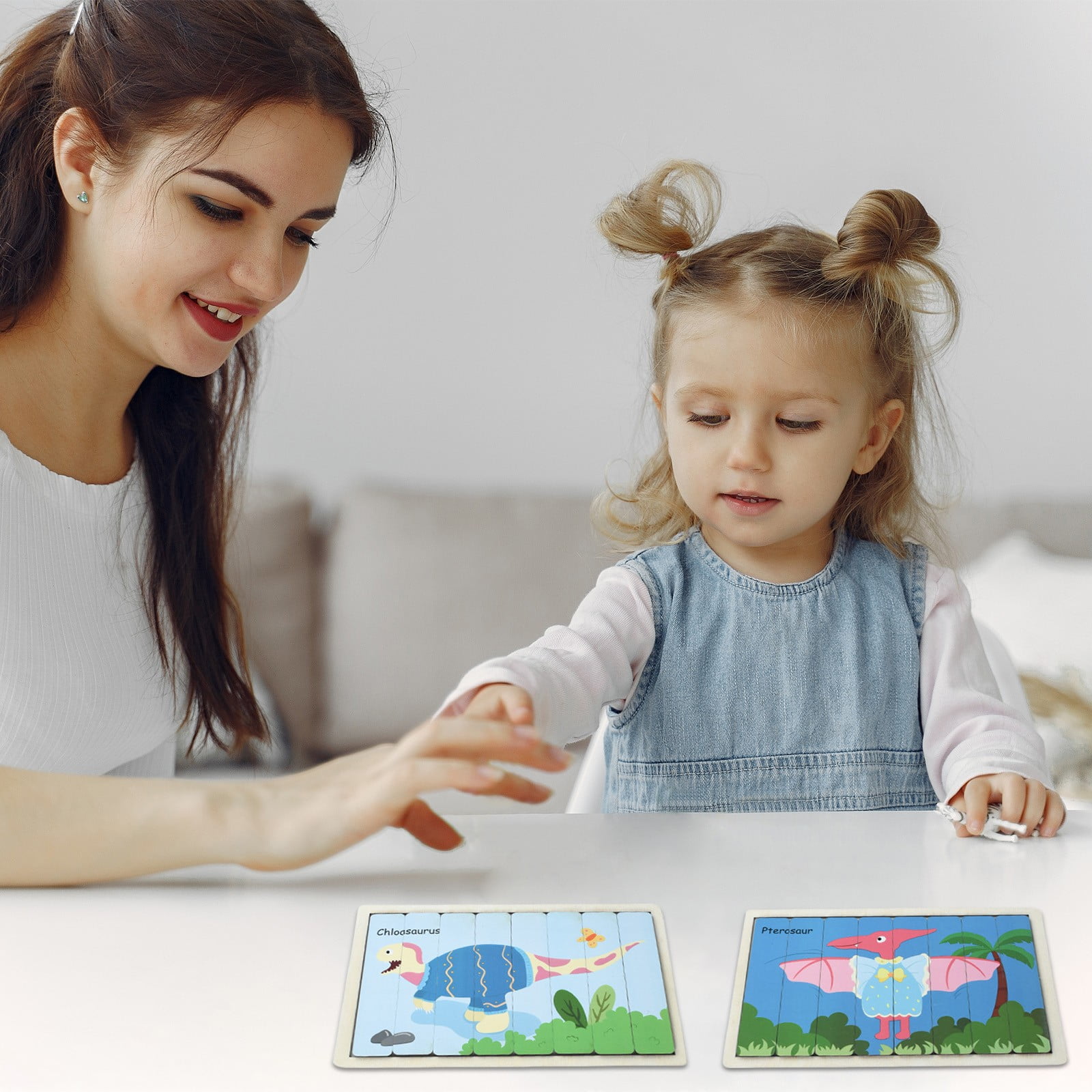 Gqtwoy Wooden Dinosaur Puzzle, Creative Strip Pattern Cognition Toy ...