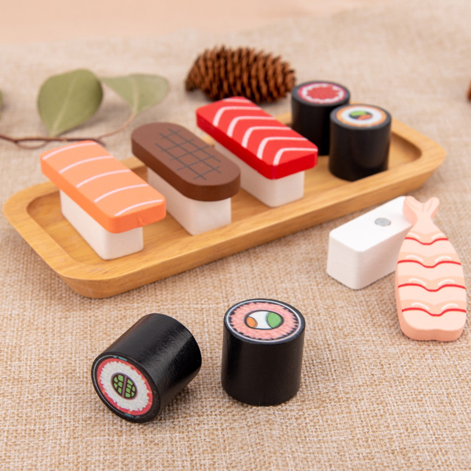 Gqtwoy Wooden Sushi Playset, Pretend Food Toy with Assorted Sushi and ...