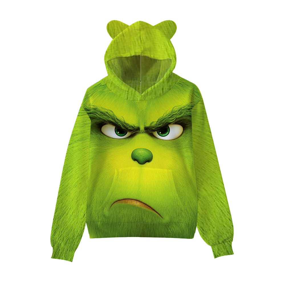 Gr-in-ch Hoodie Cat Ear Sweatshirt 3D Printed Pullover Cute Anime ...