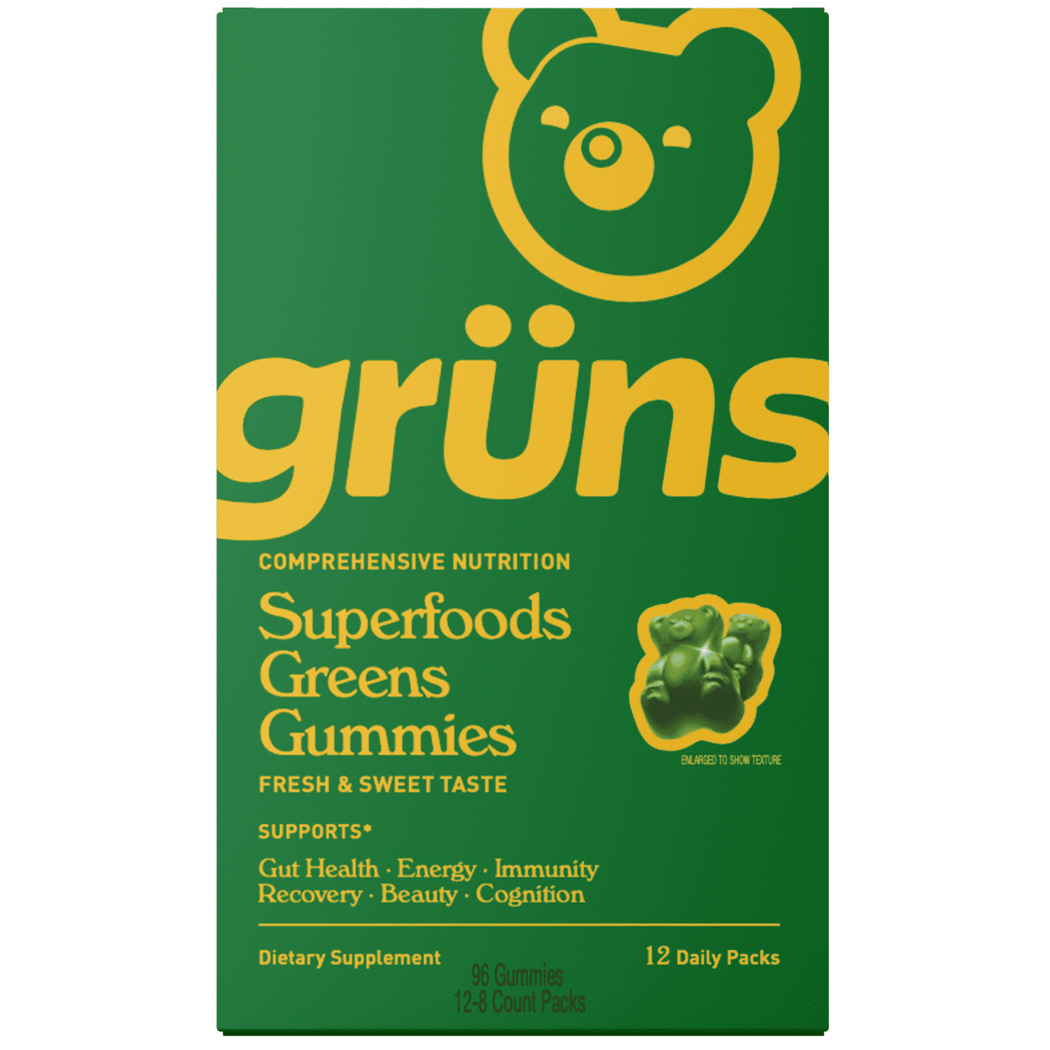 Gruns Adult Superfood Greens Gummies, With 60 Organic Ingredients, 21+ Vitamins & Minerals ...