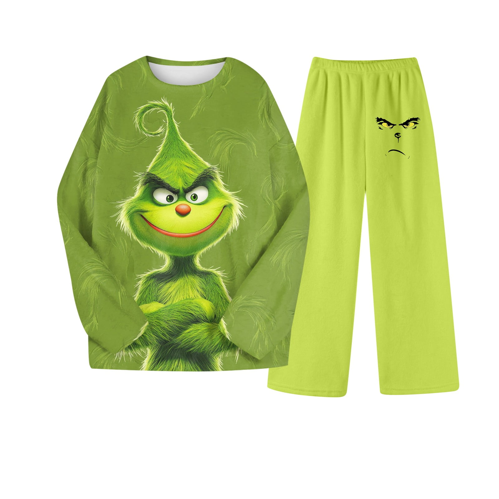 Gr1nch christmas Cozy Kids' Green Fleece Pajama Set with Fun Cartoon ...