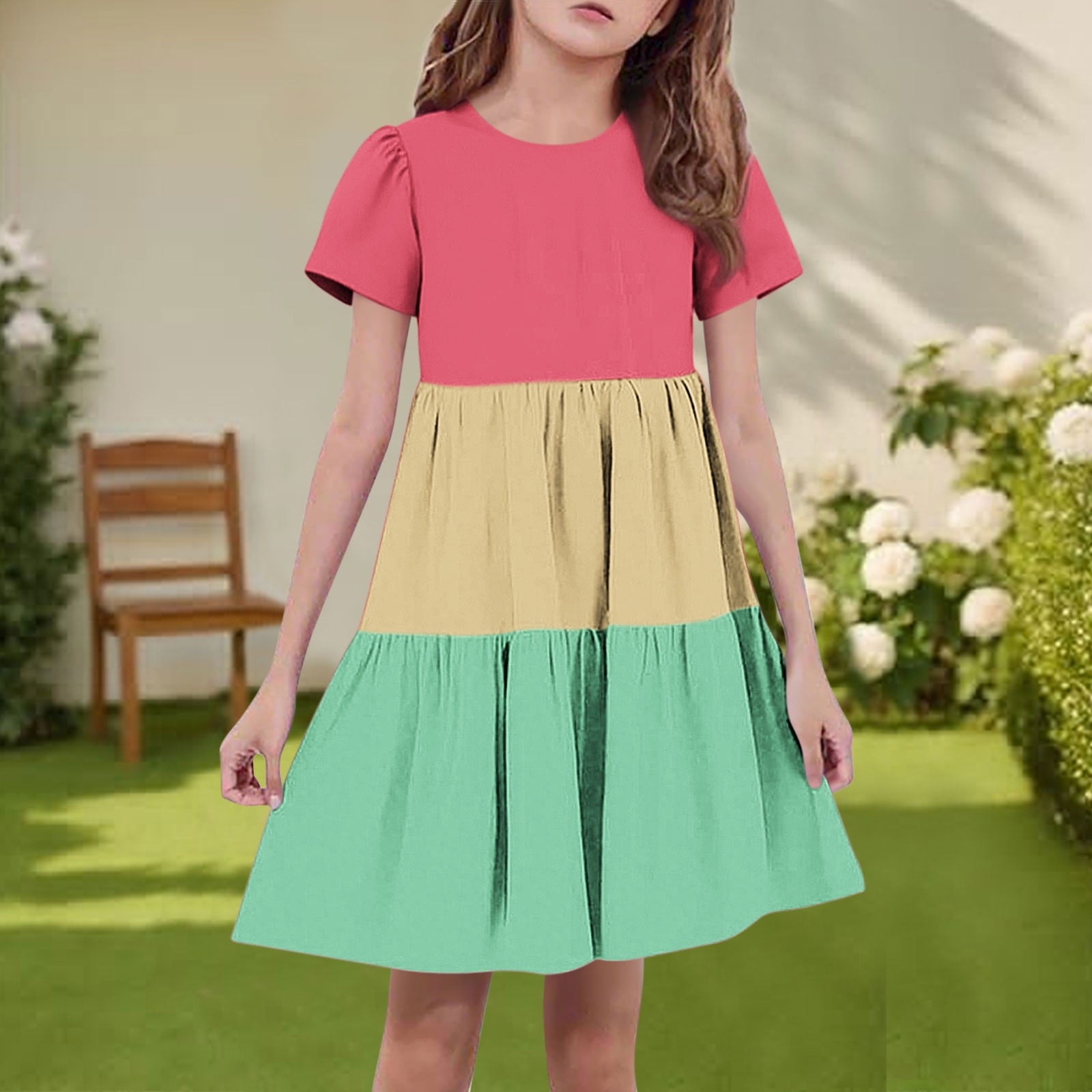 GrRotKP Skater Dress Pink Summer Dress for Girls Girls Sun Dresses Sun ...