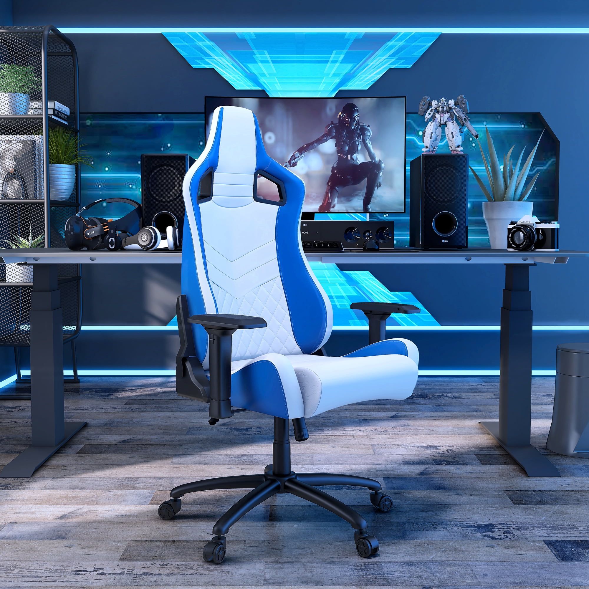 Gra Faux Leather Adjustable Gaming Chair, Blue - Walmart.com