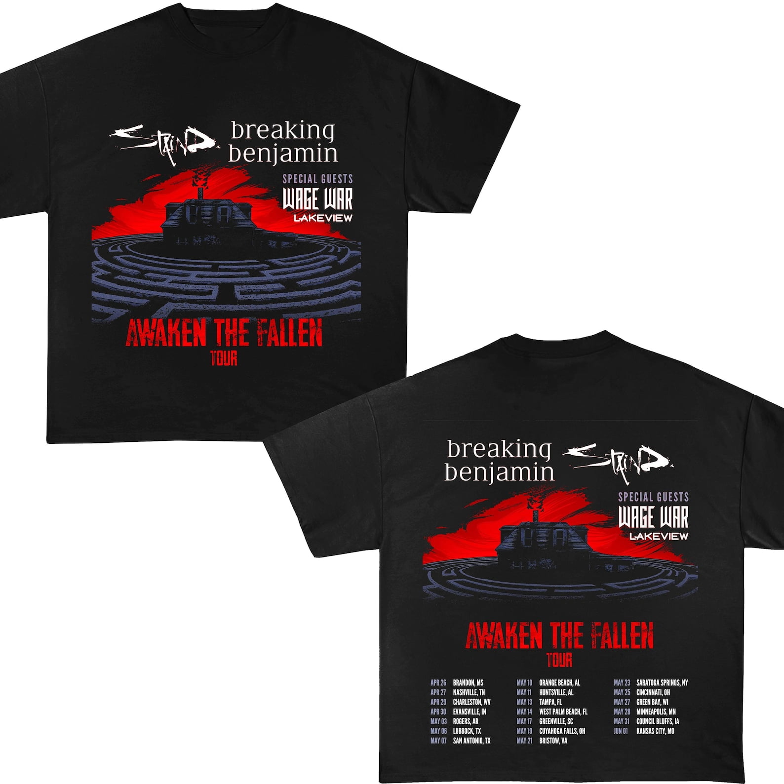 Gra.phic Breaking Benjamin Aw.aken The Fallen 2025 Tour 2Sided Shirt ...