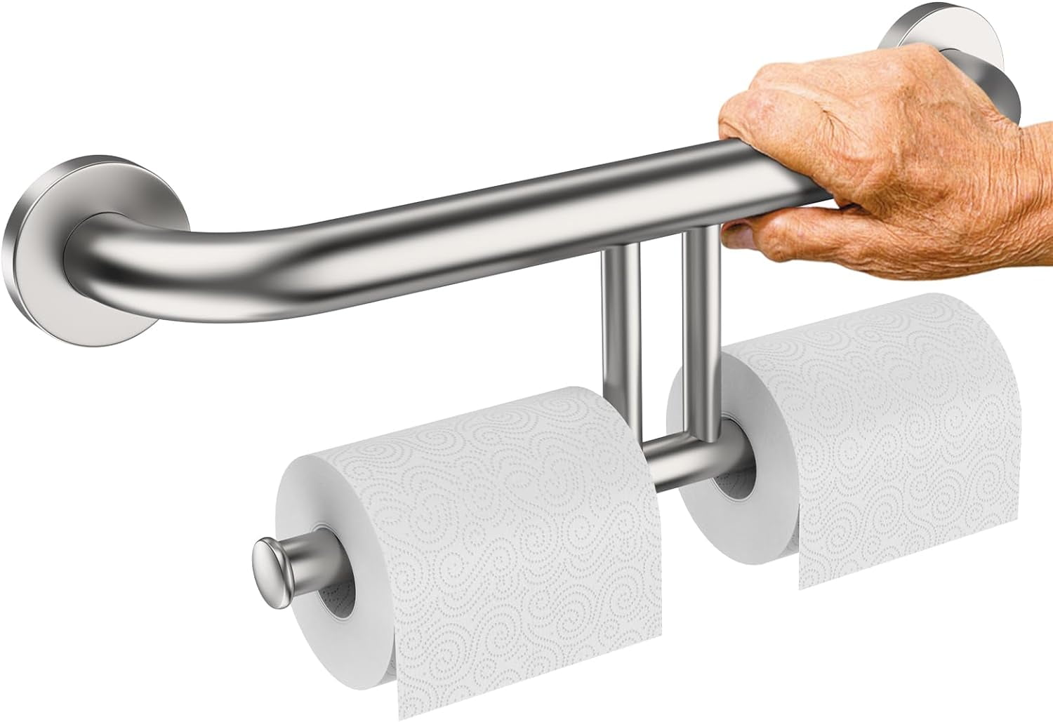 Grab Bar w/Double Toilet Paper Roll Holder Brushed Nickel, ZUEXT ...