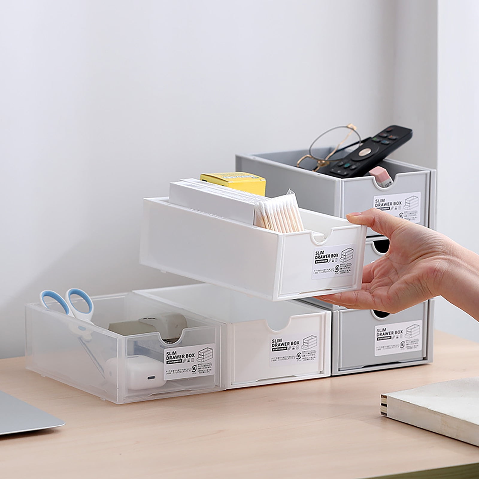 Grab Deal, Small Desk Organizer, Clear Stackable Storage Box For Office ...