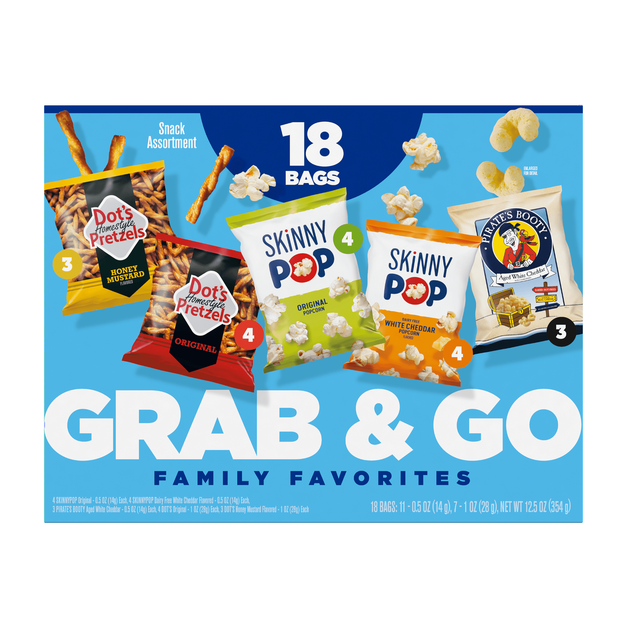 Grab & Go SkinnyPop Popcorn, Dot's Pretzels, & Pirate's Booty Puffed Snacks Variety Pack (18 ...