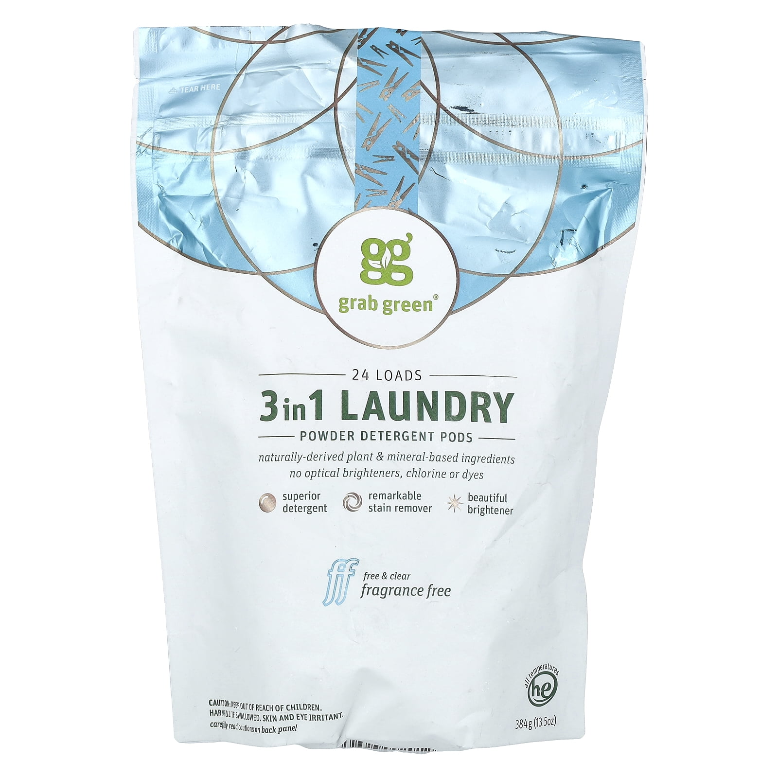 Grab Green 3-in-1 Laundry Detergent Pods, 24 Count, Fragrance Free ...