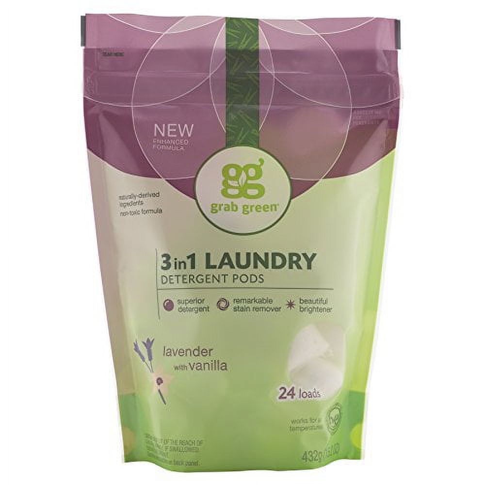 Grab Green 3-in-1 Laundry .. Detergent Pods, 24 Count, .. Lavender ...