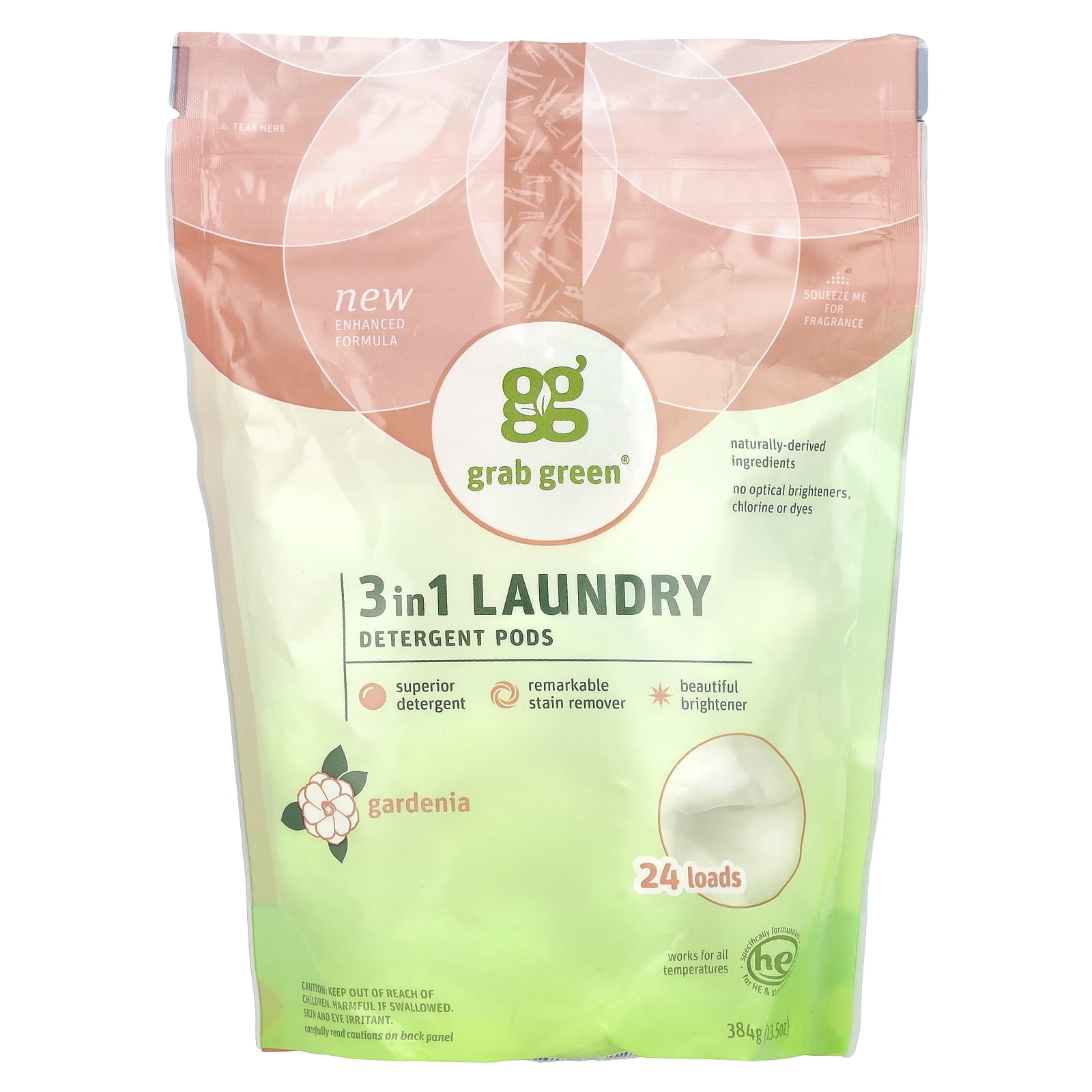 Grab Green 3-in-1 Gardenia Pods, Eco 24 Count, Laundry Detergent ...