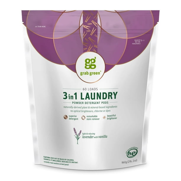 Grab Green 3-in-1 Laundry Detergent Pods, Stain Remover, Brightener ...
