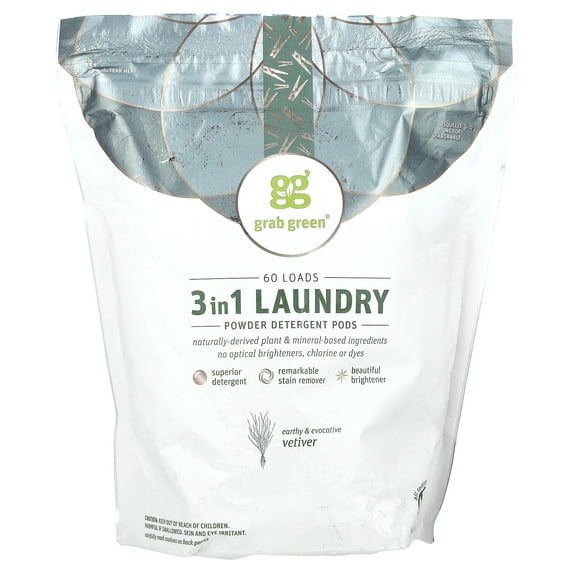 Grab Green 3-in-1 Laundry Detergent Pods, Stain Remover, Brightener ...