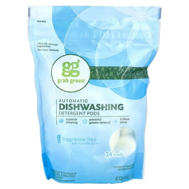 Grab Green Automatic Dishwasher Detergent Powder Pacs, Fragrance Free ...