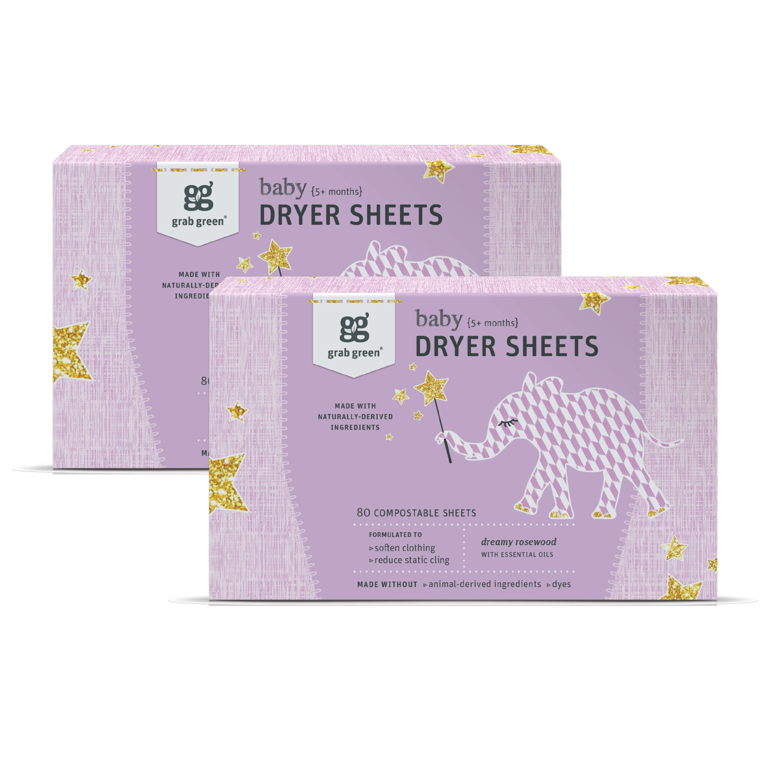 Grab Green Baby Laundry Dryer Sheets, 160 Sheets, Dreamy Rosewood Scent ...