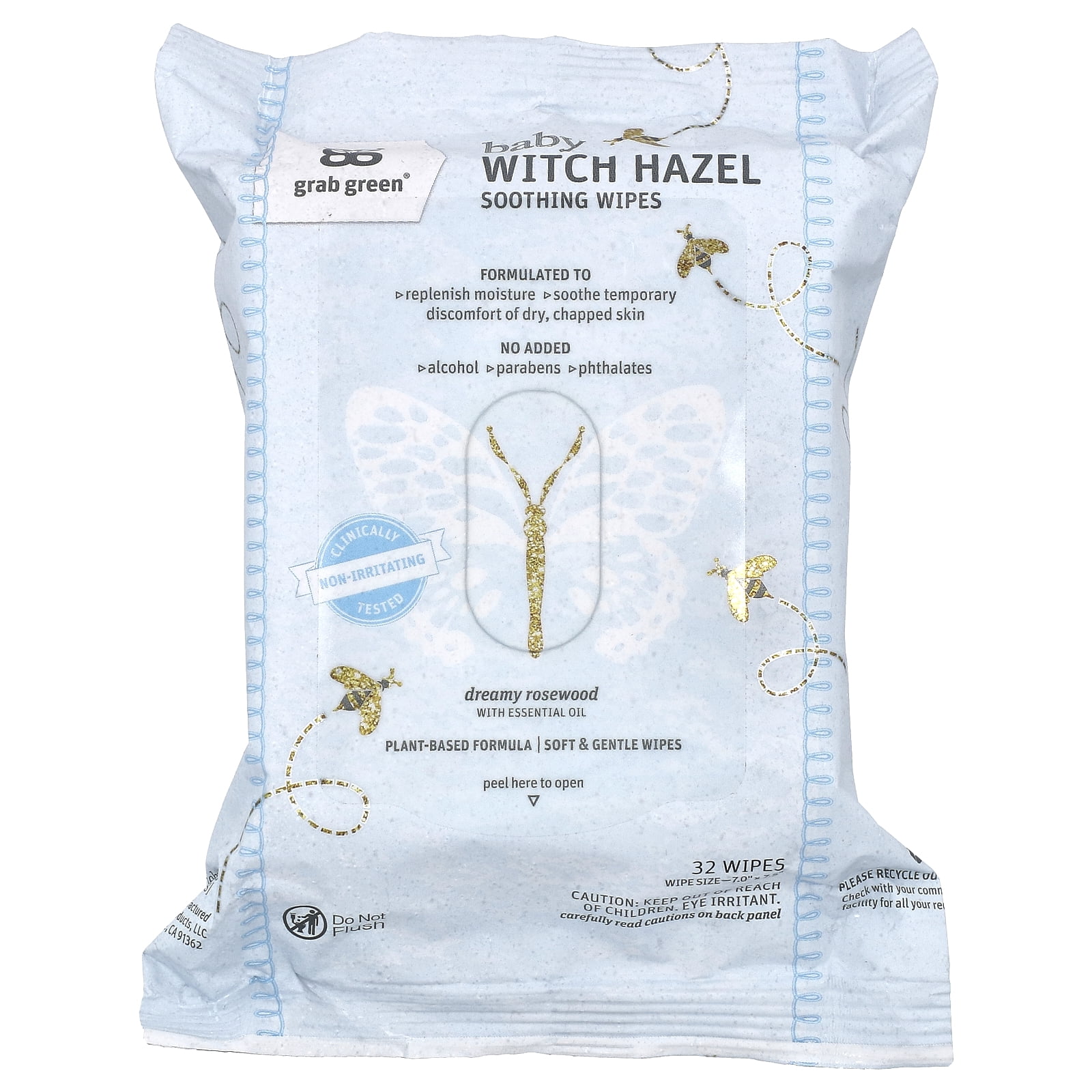 Grab Green Baby Witch Hazel Soothing Wipes, 32 Wipes, Dreamy Rosewood ...