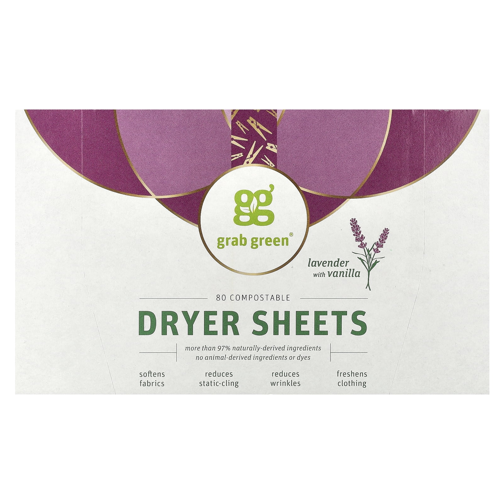 Grab Green Dryer Sheets, Lavender with Vanilla, 80 Sheets - Walmart.com