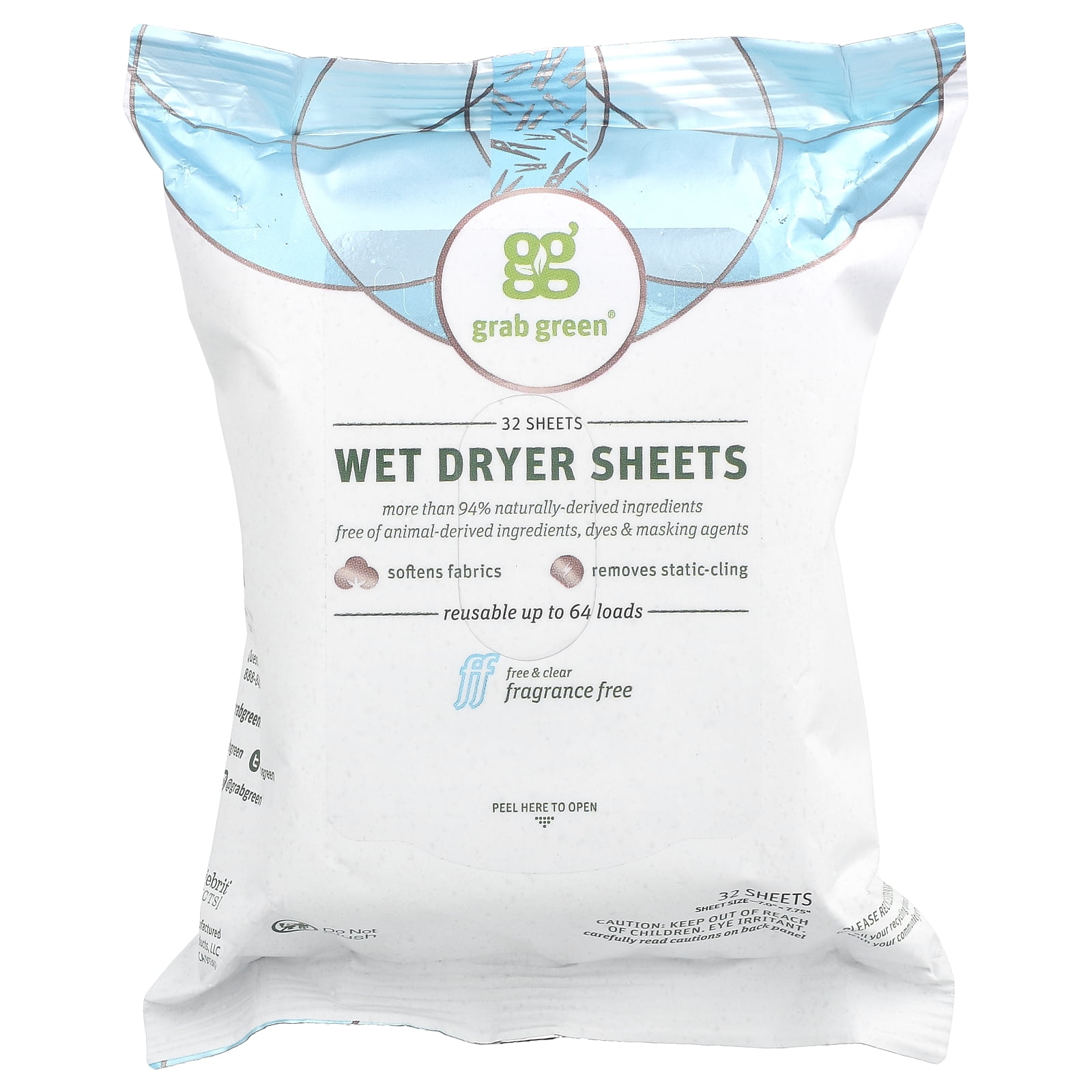 Grab Green Wet Dryer Sheets, Fragrance Free, 32 Sheets - Walmart.com