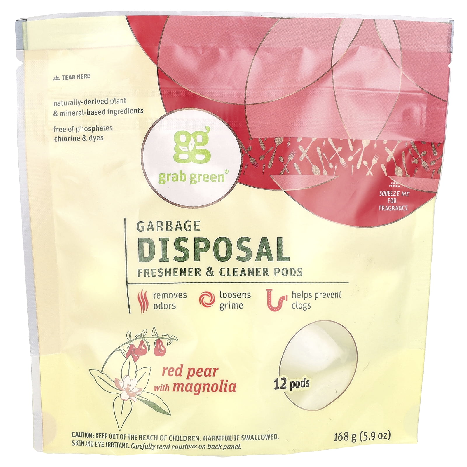 Grab Green Garbage Disposal Cleaner Pods, Red Pear with Magnolia Scent ...