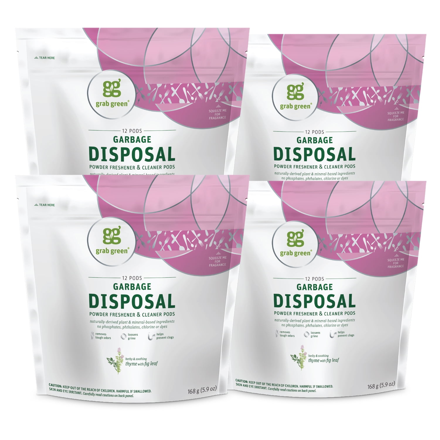 Grab Green Garbage Disposal Freshener and Cleaner Pods, 48 Count, Thyme ...