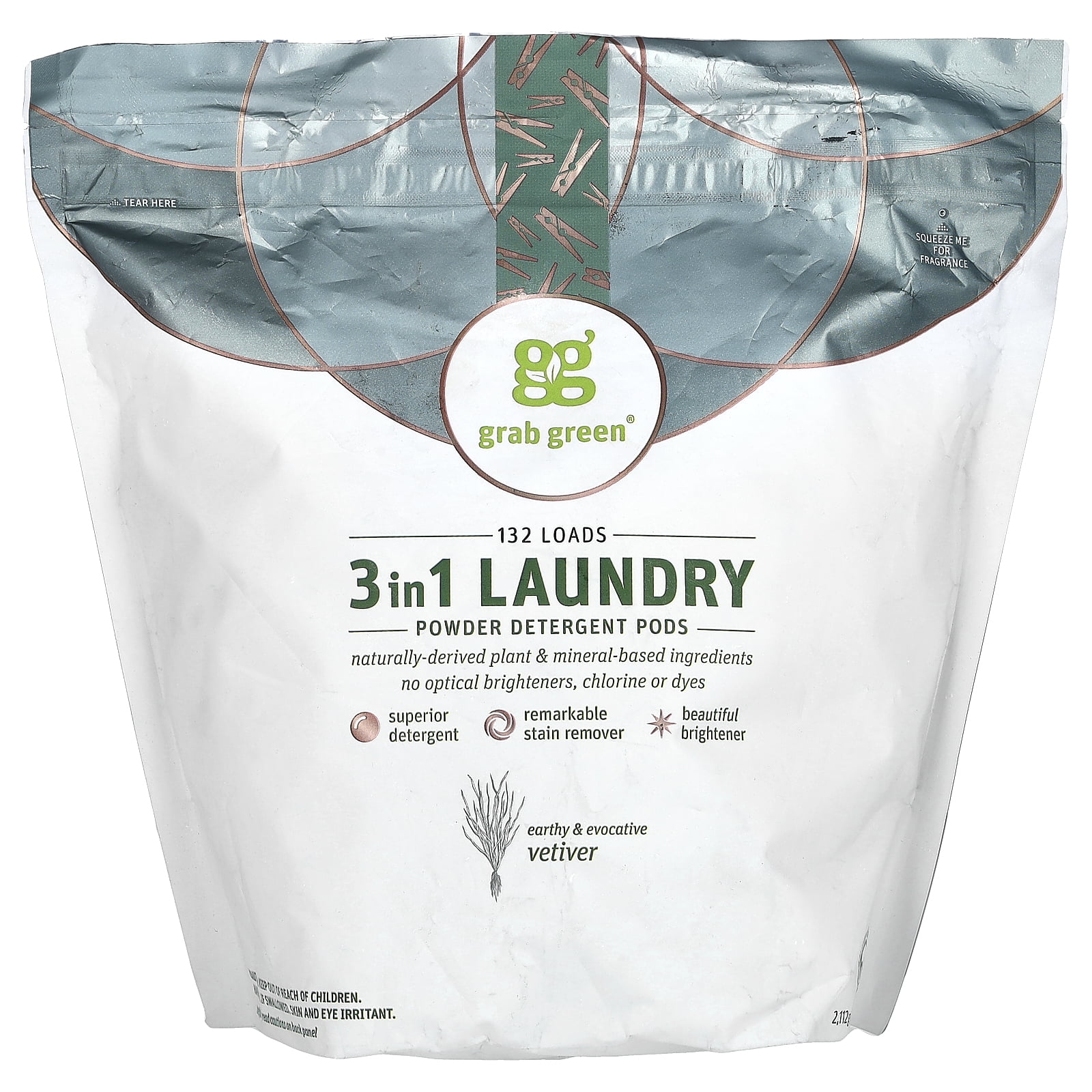 Grab Green Natural Washing Pacs, 3 in 1 Laundry Detergent Pre-Measured ...