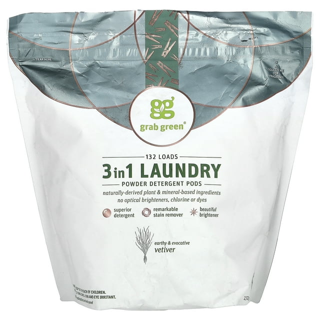 Grab Green Natural Washing Pacs, 3 in 1 Laundry Detergent Pre-Measured ...