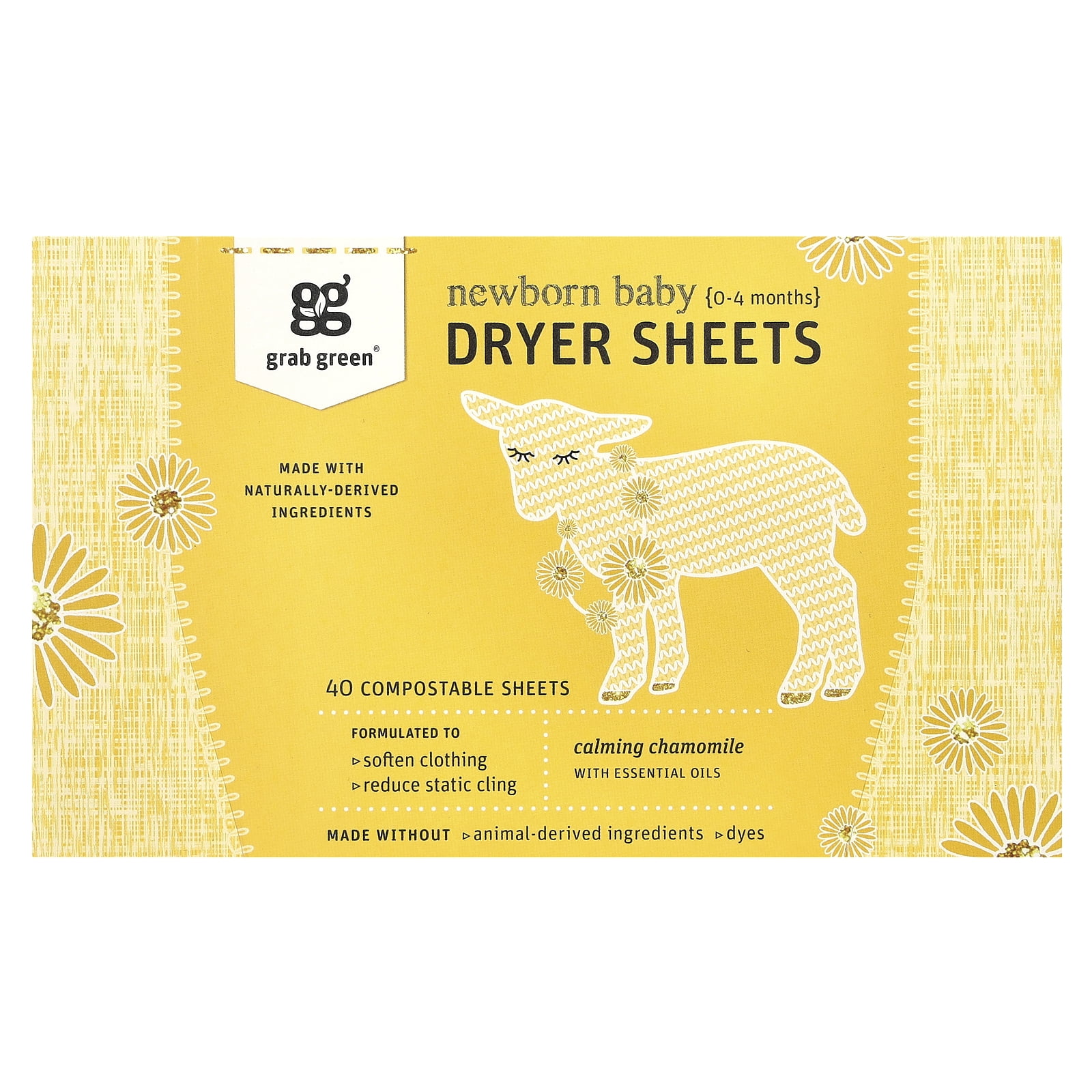 Grab Green Newborn Baby Dryer Sheets, 0-4 Months, 40 Compostable Sheets ...