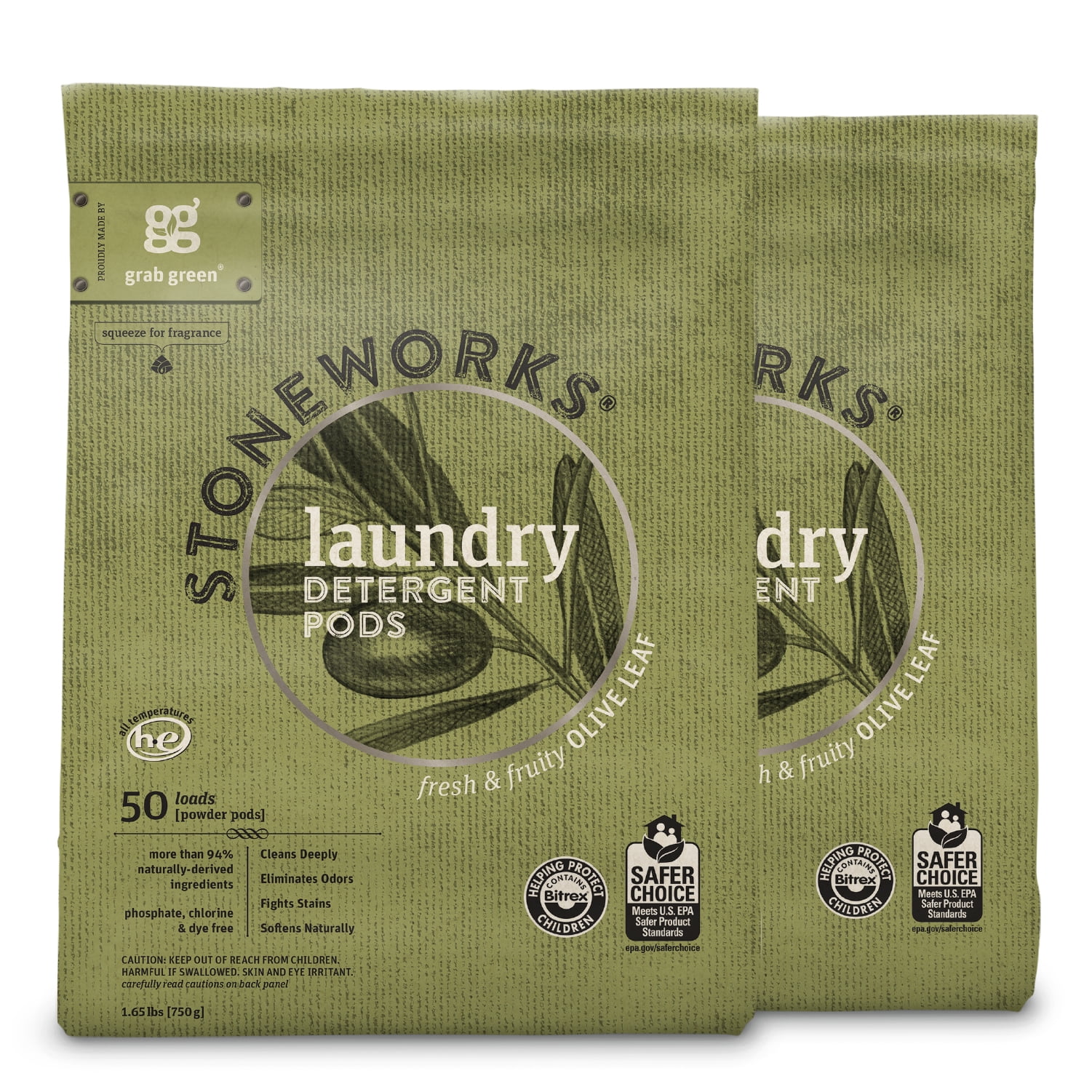 Grab Green Stoneworks Natural, Eco-Friendly Detergent Powder Pods ...