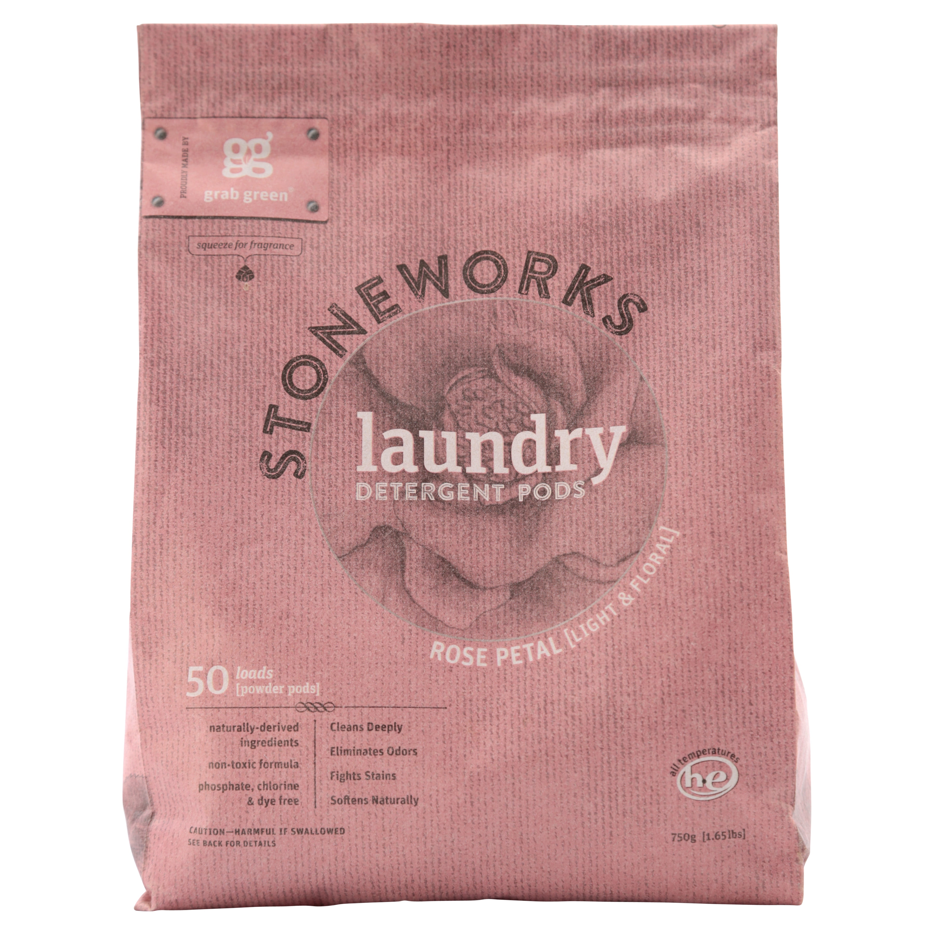 Grab Green Stoneworks Plant-Based Laundry Detergent Powder Pods, Rose ...
