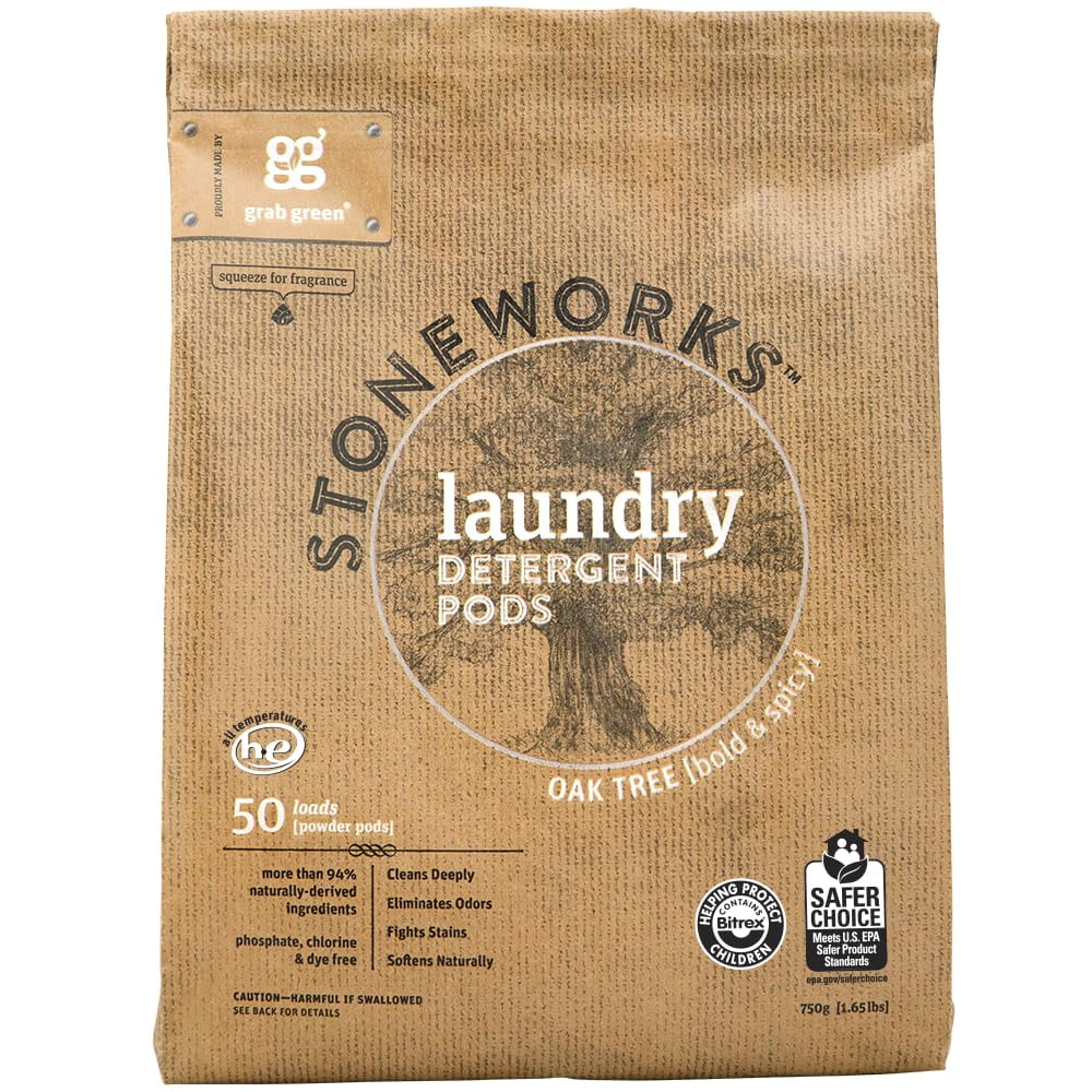 Grab Green Stoneworks Natural Laundry Detergent Powder Pods, Oak Tree ...