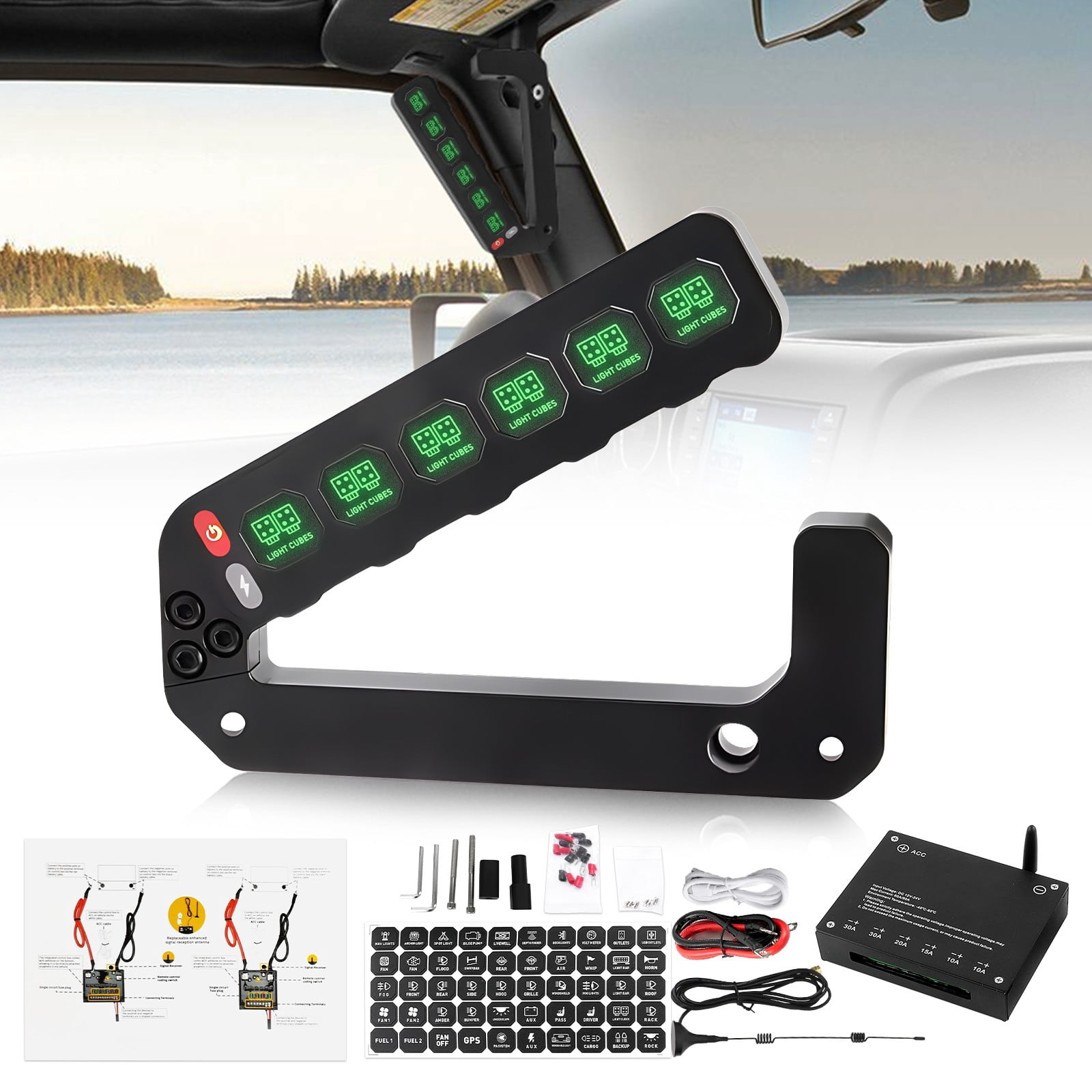 Grab Handle Switch Panel For Jeep Wrangler JK 6 Gang Wireless Light ...