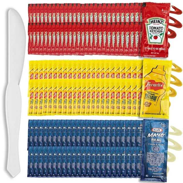 Grab-N-Go Condiment Packs With Spreader - 50 Single Serve Pouches Of ...