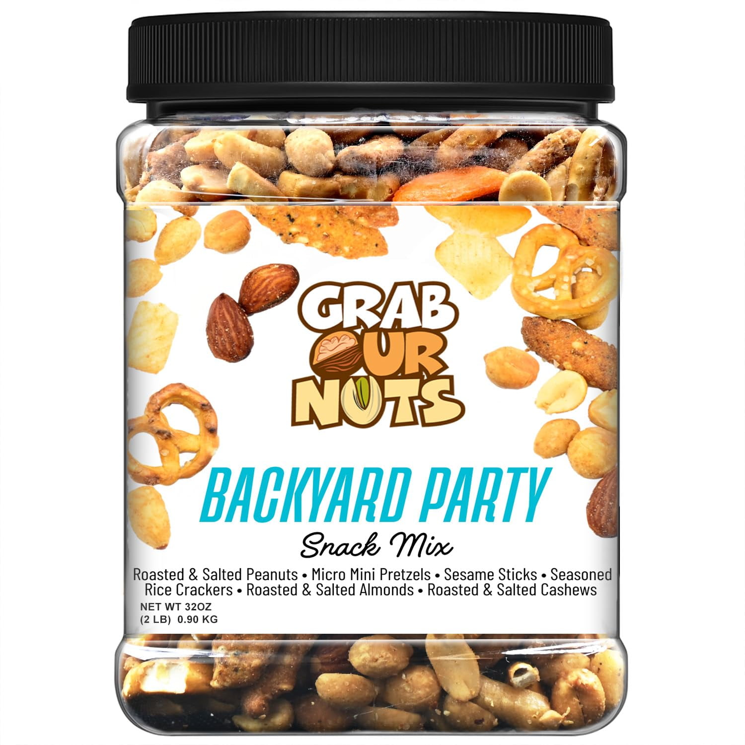Grab Our Nuts Backyard Party Snack Mix 32 Ounce Jar: Peanuts, Micro ...