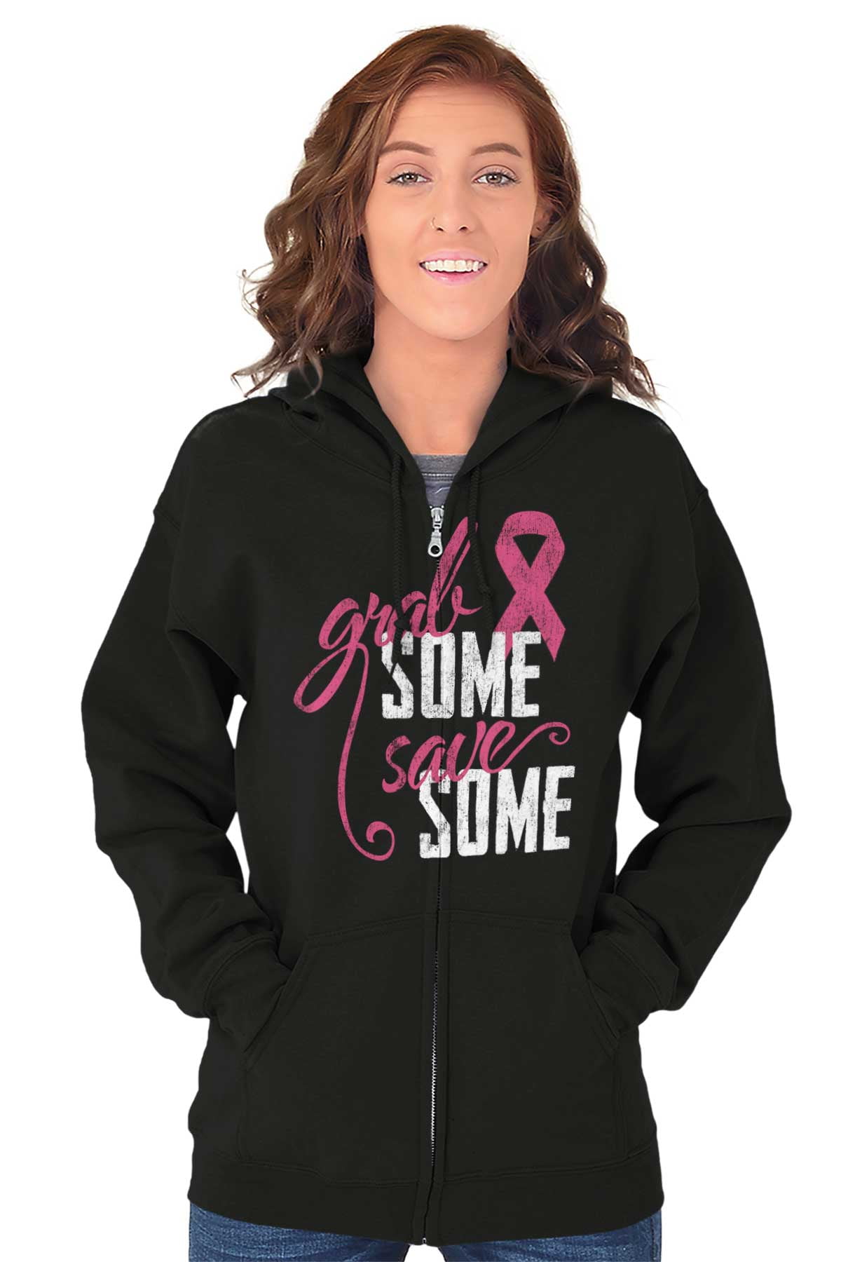 Grab Save Some Breast Cancer Women Plus Size Zipper Hoodie Brisco ...