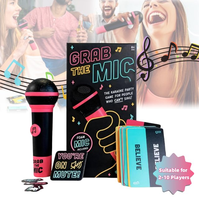 Grab The Mic Game,Grab The Mic Karaoke Game with 250 Lyric Cards Game ...