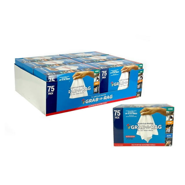 Grab-a-Rag Bulk Microfiber Cleaning Towels, Washable & Reusable, 75 ...