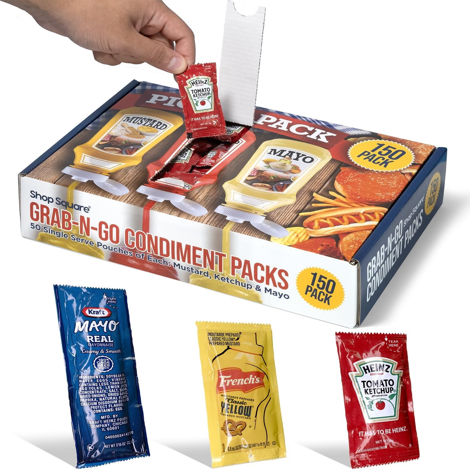 Grab-n-Go Condiment Packs with Spreader - 50 Single Serve Pouches of ...