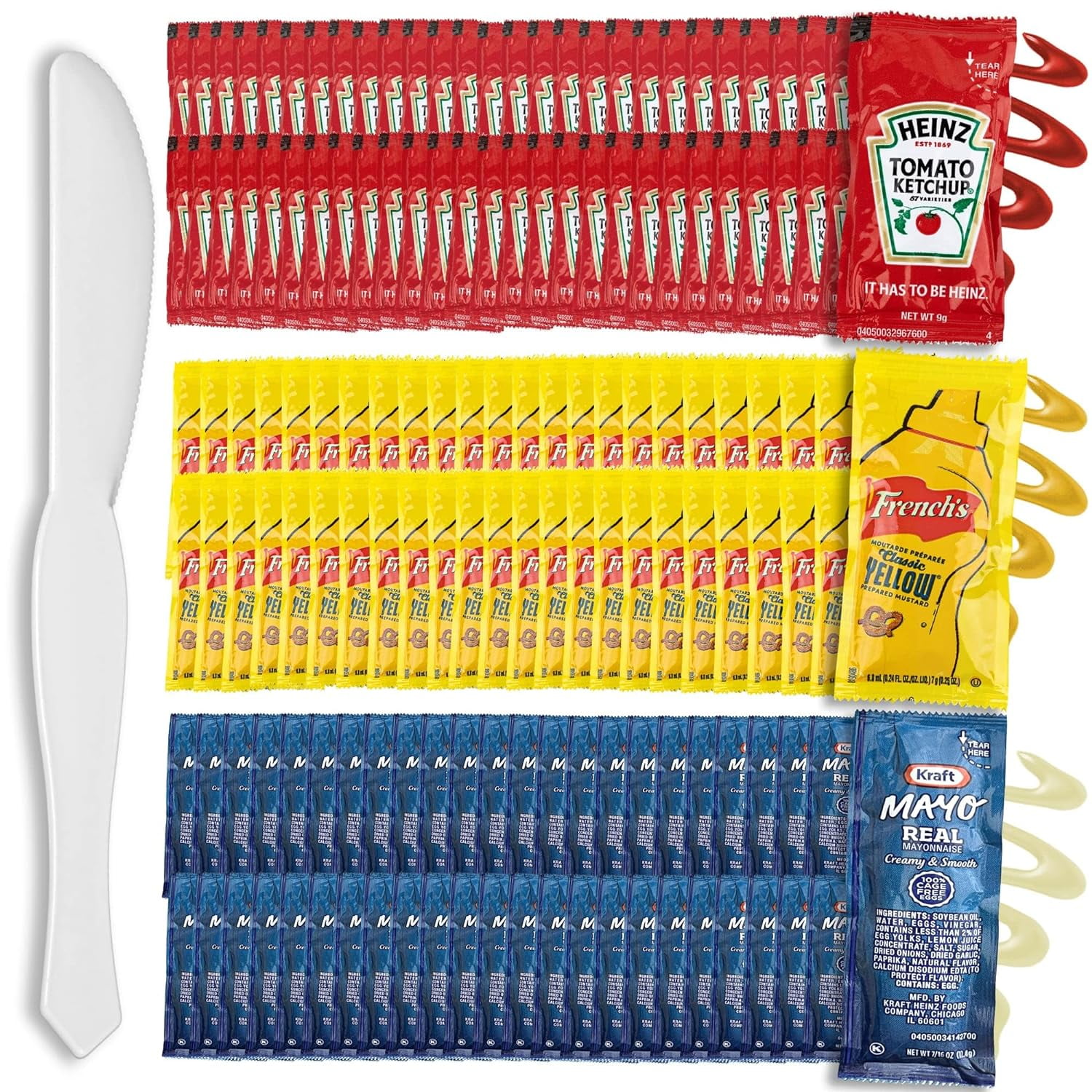 Grab-n-Go Condiment Packs with Spreader - 50 Single Serve Pouches of ...