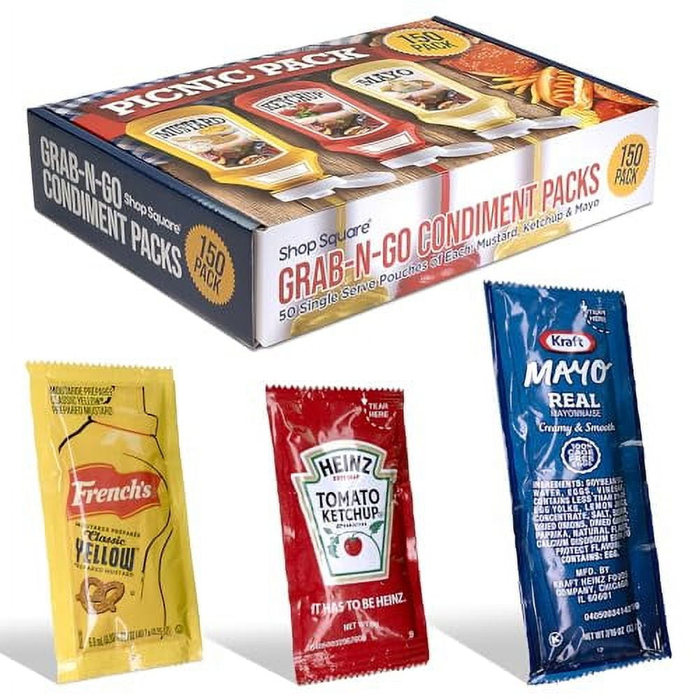 Grab-n-Go Condiment Packs with Spreader - 50 Single Serve Pouches of ...