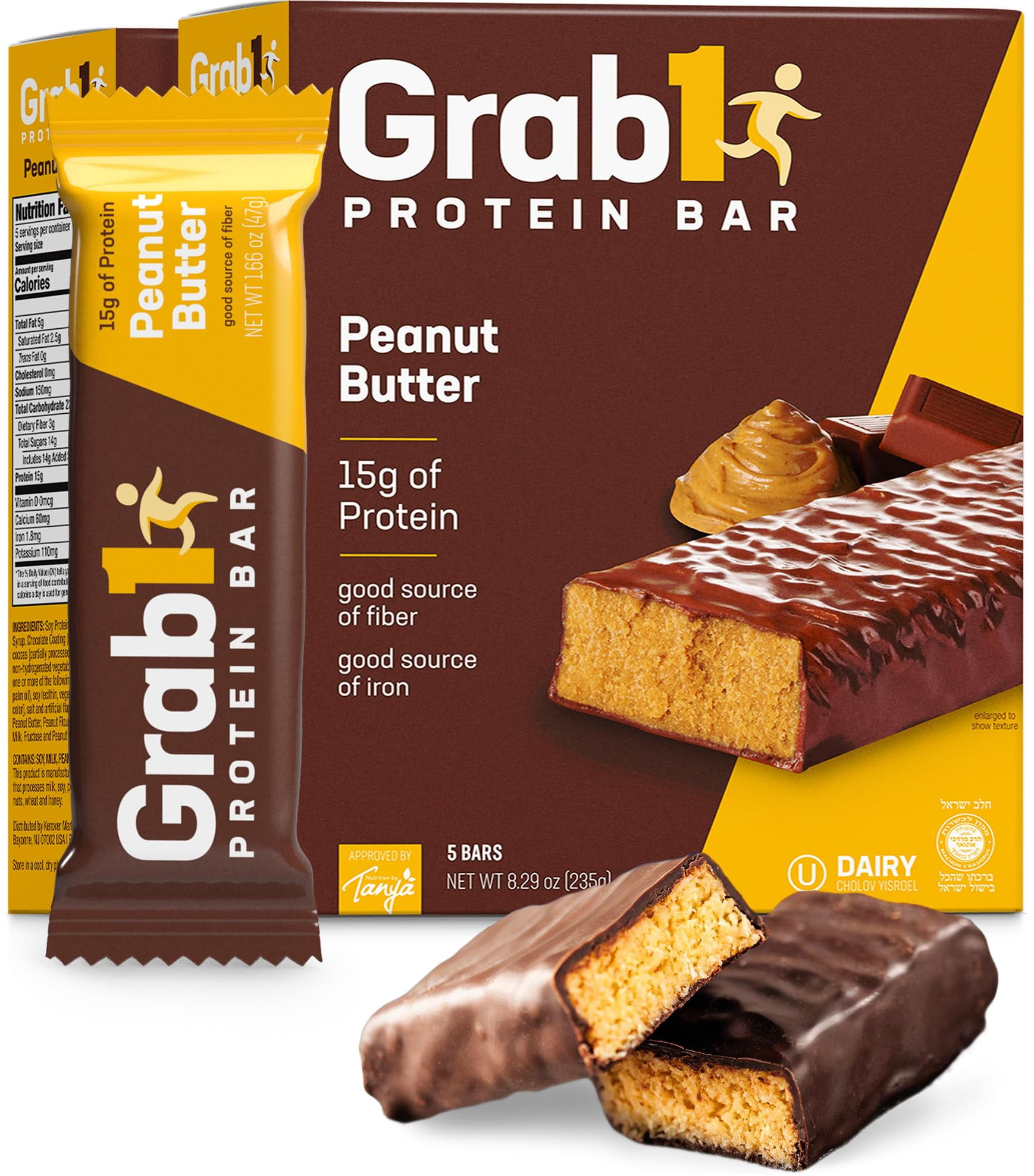 Grab1 Peanut Butter Protein Bars | 15 Grams Protein (2 Pack - 10 Bars ...